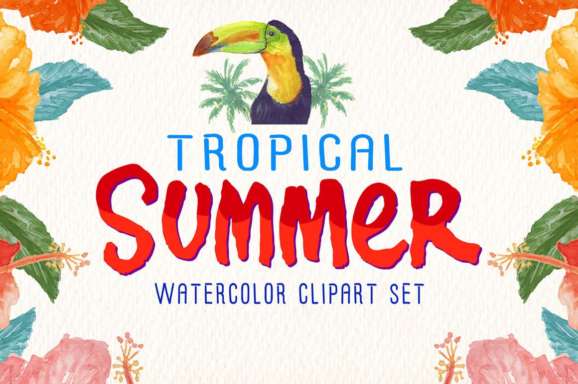 Watercolor Tropical Summer Clipart Set. Ideal for Printable Products ...