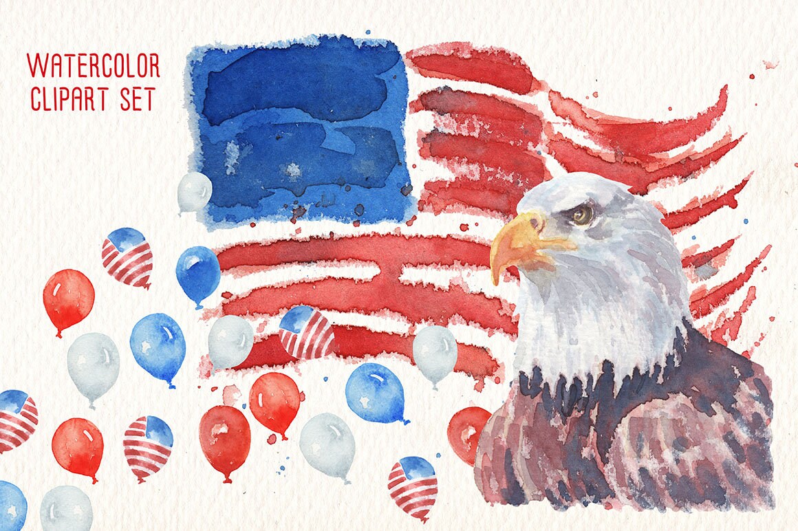 Fourth of July Watercolor Clipart - Etsy