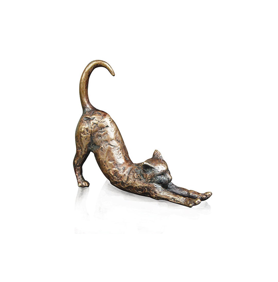 Miniature Handmade Bronze Cat Stretching Ornament - Etsy