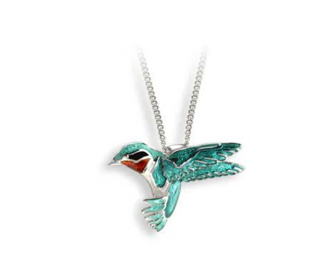 Enamel Hummingbird Sterling Silver Necklace - Etsy