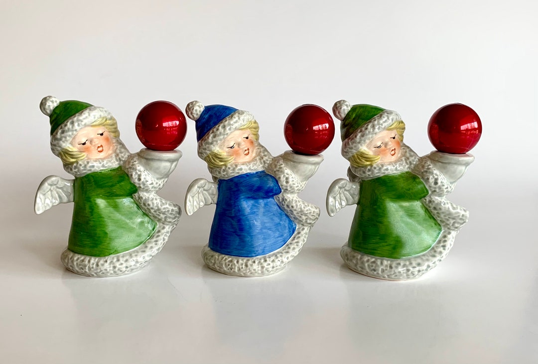 Vintage Goebel Green Angel Candle Holder, Trio of Christmas Angel ...