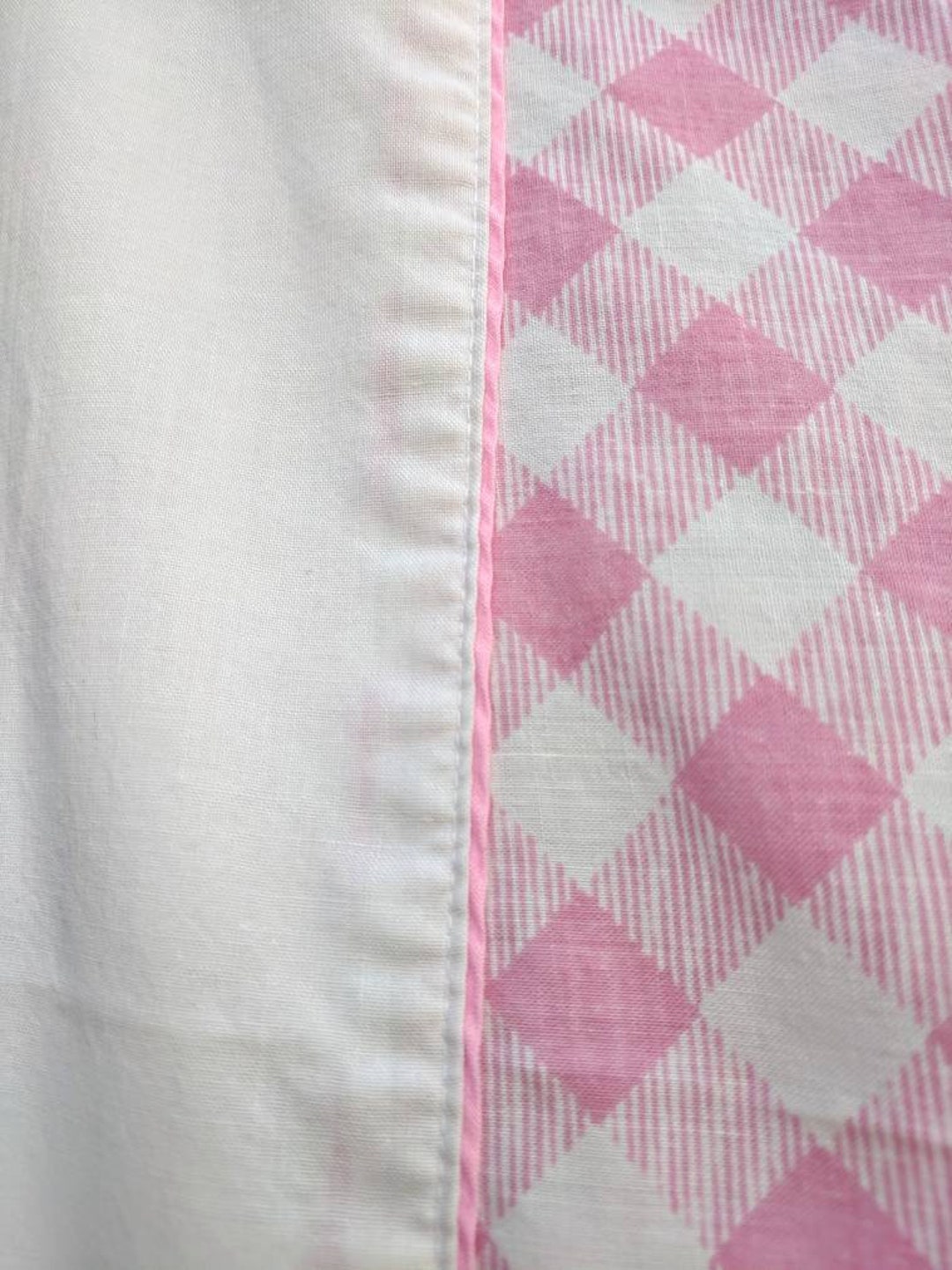 Vintage Double Flat Pink and White Check Sheet, Pink and White Check ...