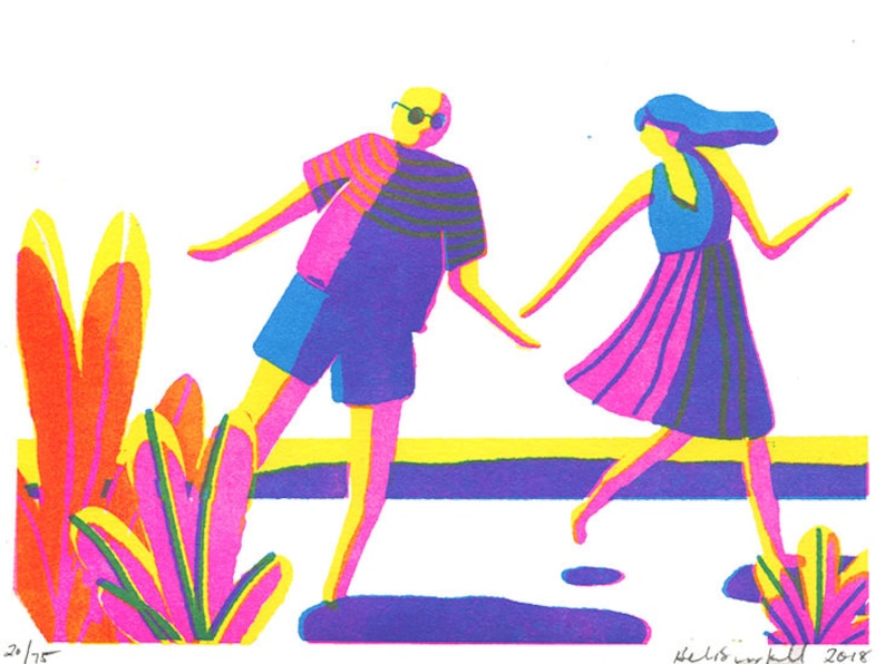 Beach Run Risograph Print, Abstract Limited Edition Three Colour Riso ...