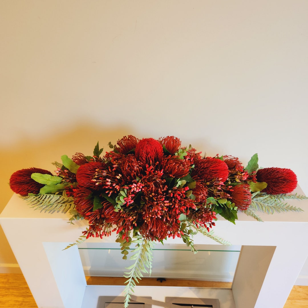 Long 90cm Aussie True Blue Australian Native Red Table Centrepiece With ...
