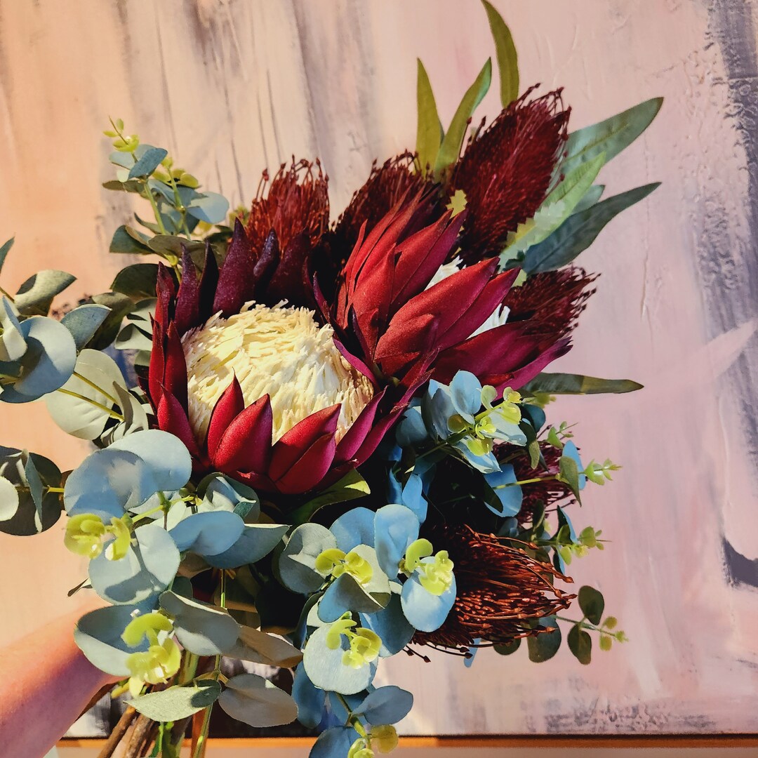 Stunning Burgundy Proteas With Australian Native Foliage Bouquet ...