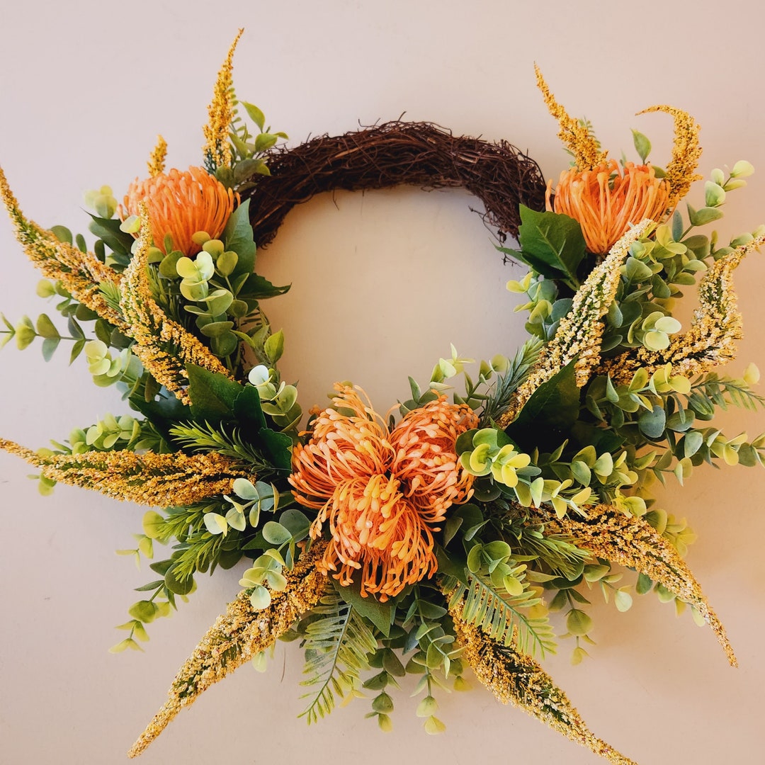 Orange and Yellow Australian Native Wreath With Pincushion Proteas ...