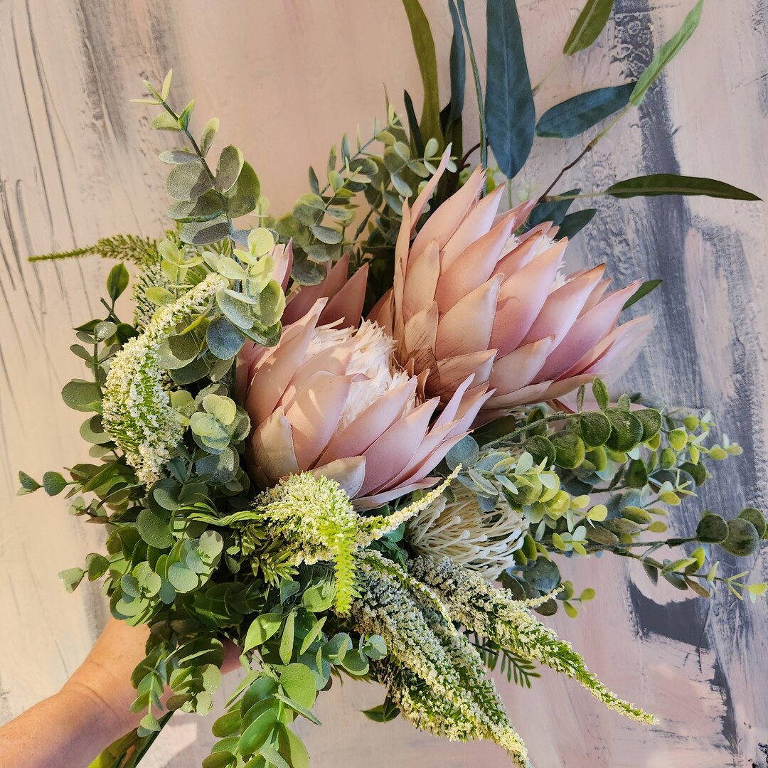 Blush Pink King Proteas With Australian Native Foliage Bouquet ...