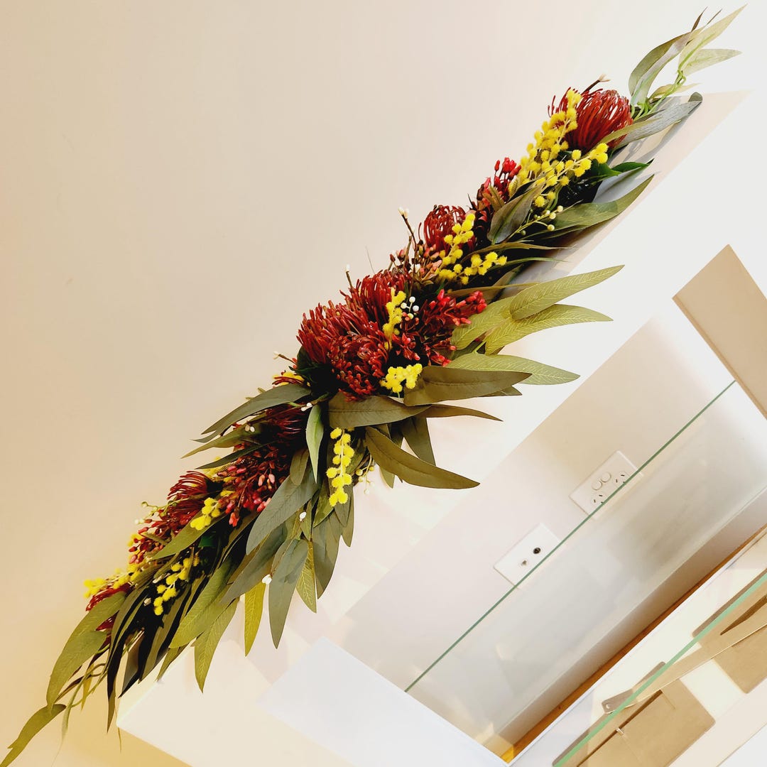 110cm Australian Native Table Centrepiece, Garland Pincushion Proteas ...