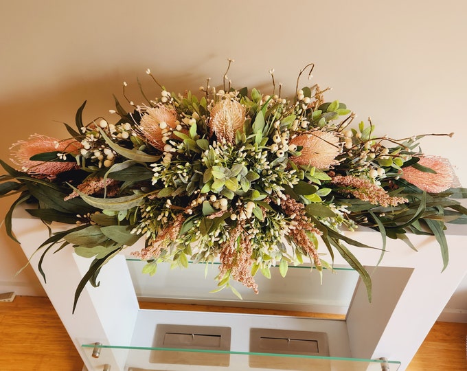 Long Aussie Blush Pink Australian Native Table Centrepiece With Banksia ...