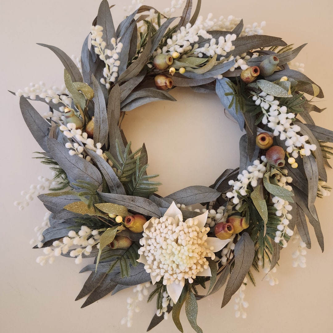 Aussie White Bush Christmas With White Waratah, White Wattle, Gumnuts ...