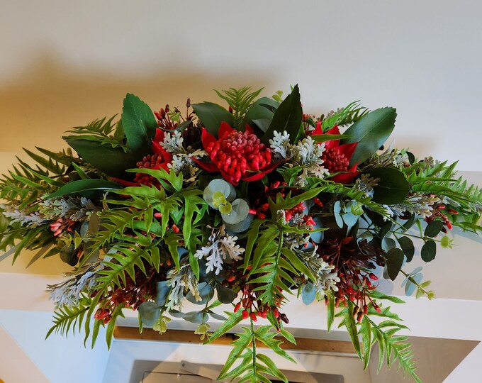 Long Australian Native Red Table Centrepiece With Red Waratah and Red ...