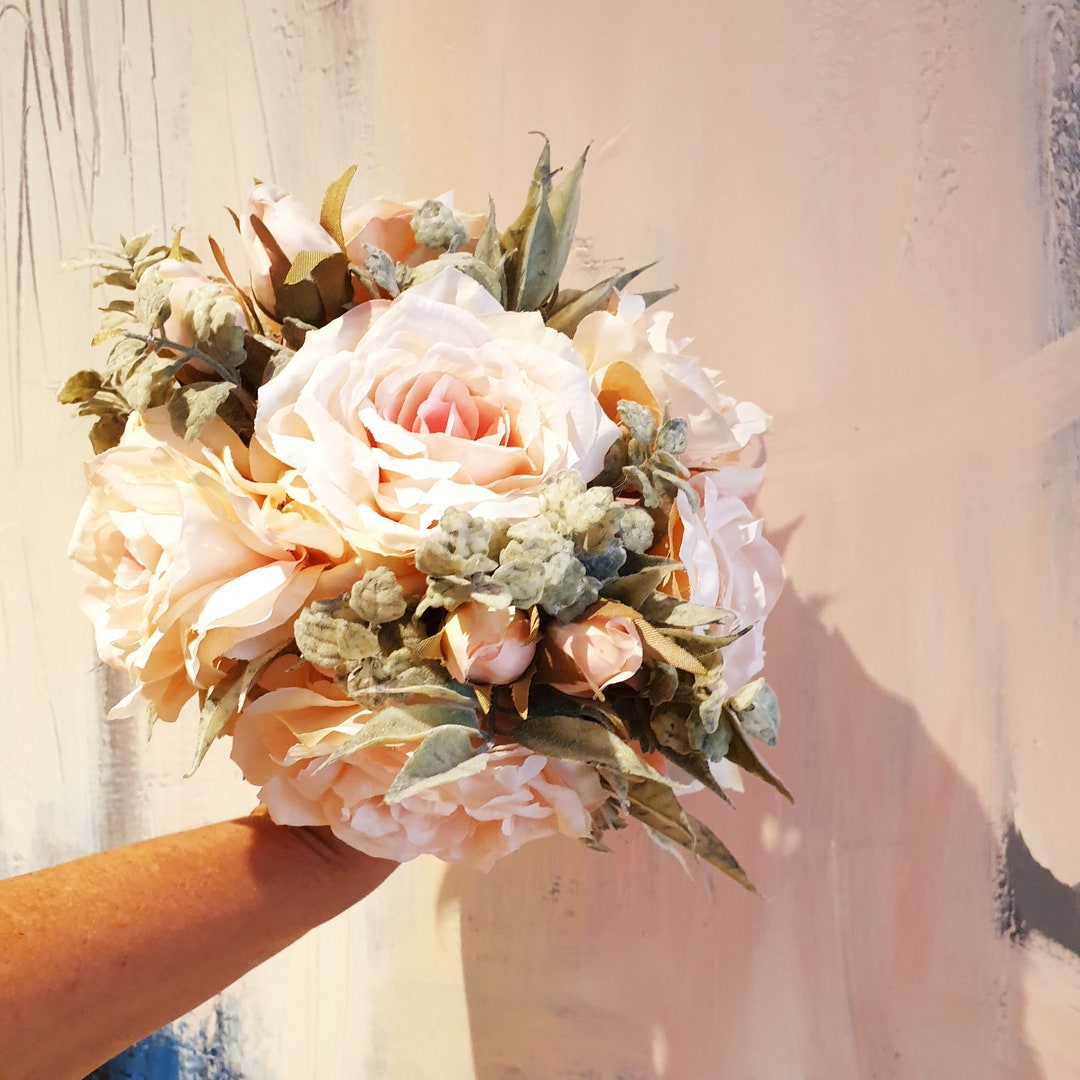 Blush Pink Rose Bouquet With Mixed Foliage Wedding Bouquet Flower Posy ...