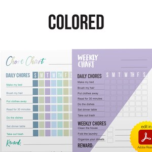 Editable Printable Chore Chart and Weekly Chart With a Free Gift - Etsy