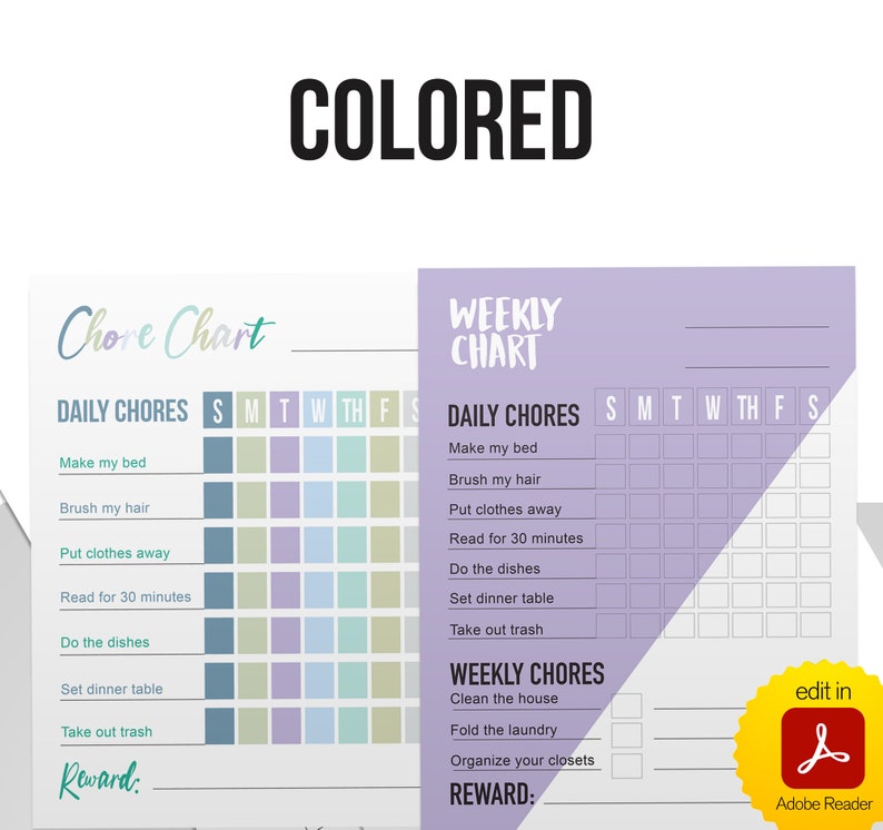 Editable Printable Chore Chart and Weekly Chart With a Free - Etsy