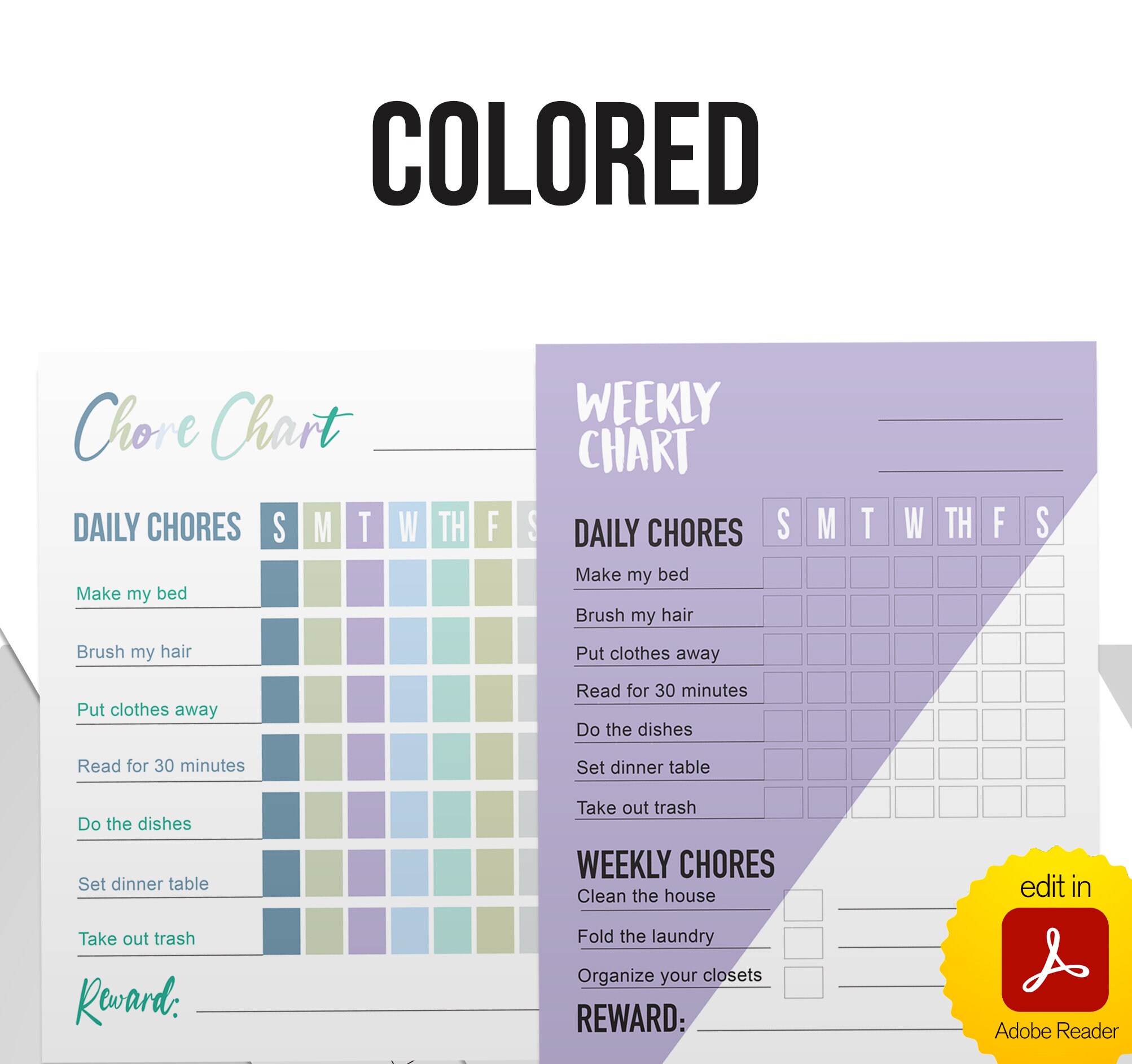 Editable Printable Chore Chart and Weekly Chart With a Free Gift - Etsy