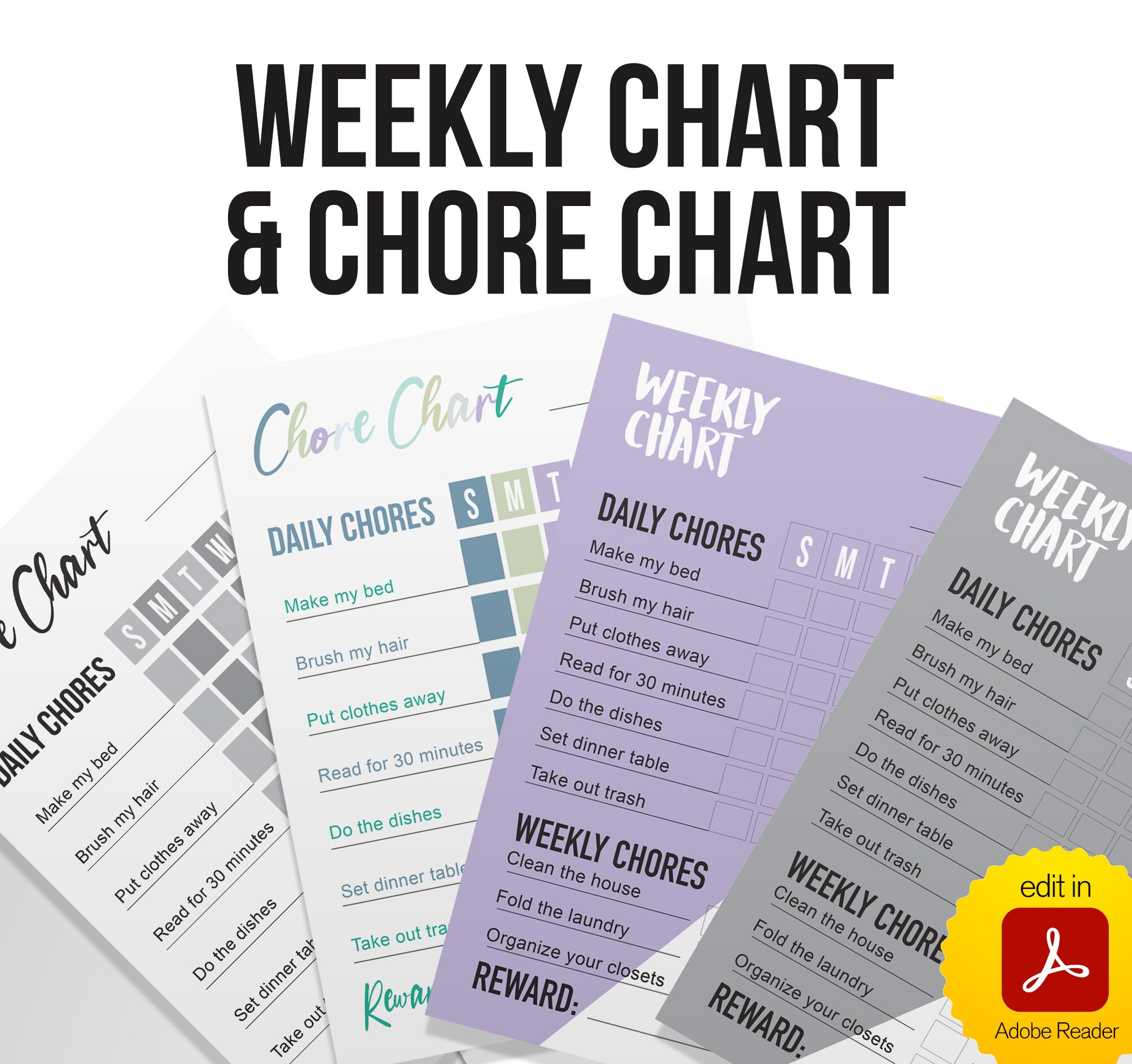 Editable Printable Chore Chart and Weekly Chart With a Free Gift - Etsy