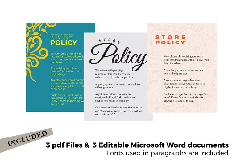 Editable Retail Store Policy - Etsy