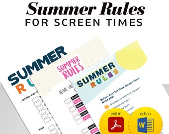 Summer Screen Time Daily Checklist, Printable, Editable, Kids Rules ...