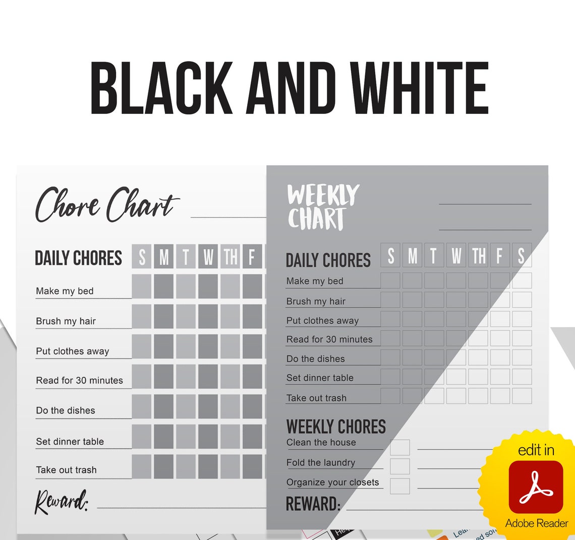 Editable Printable Chore Chart and Weekly Chart With a Free - Etsy
