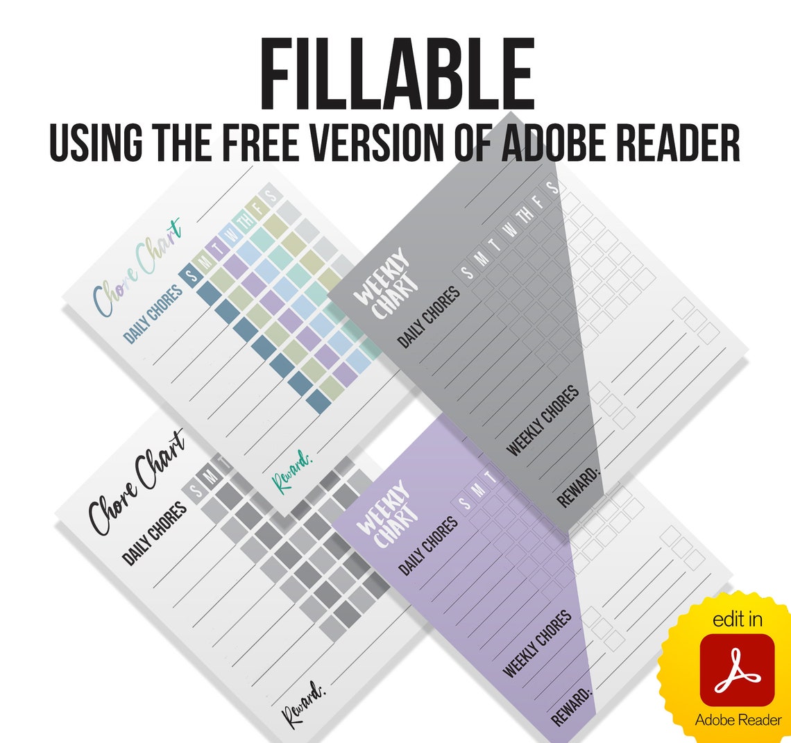 Editable Printable Chore Chart and Weekly Chart with a Free | Etsy