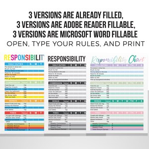 Editable Printable Family Responsibility Chart With Commission - Etsy