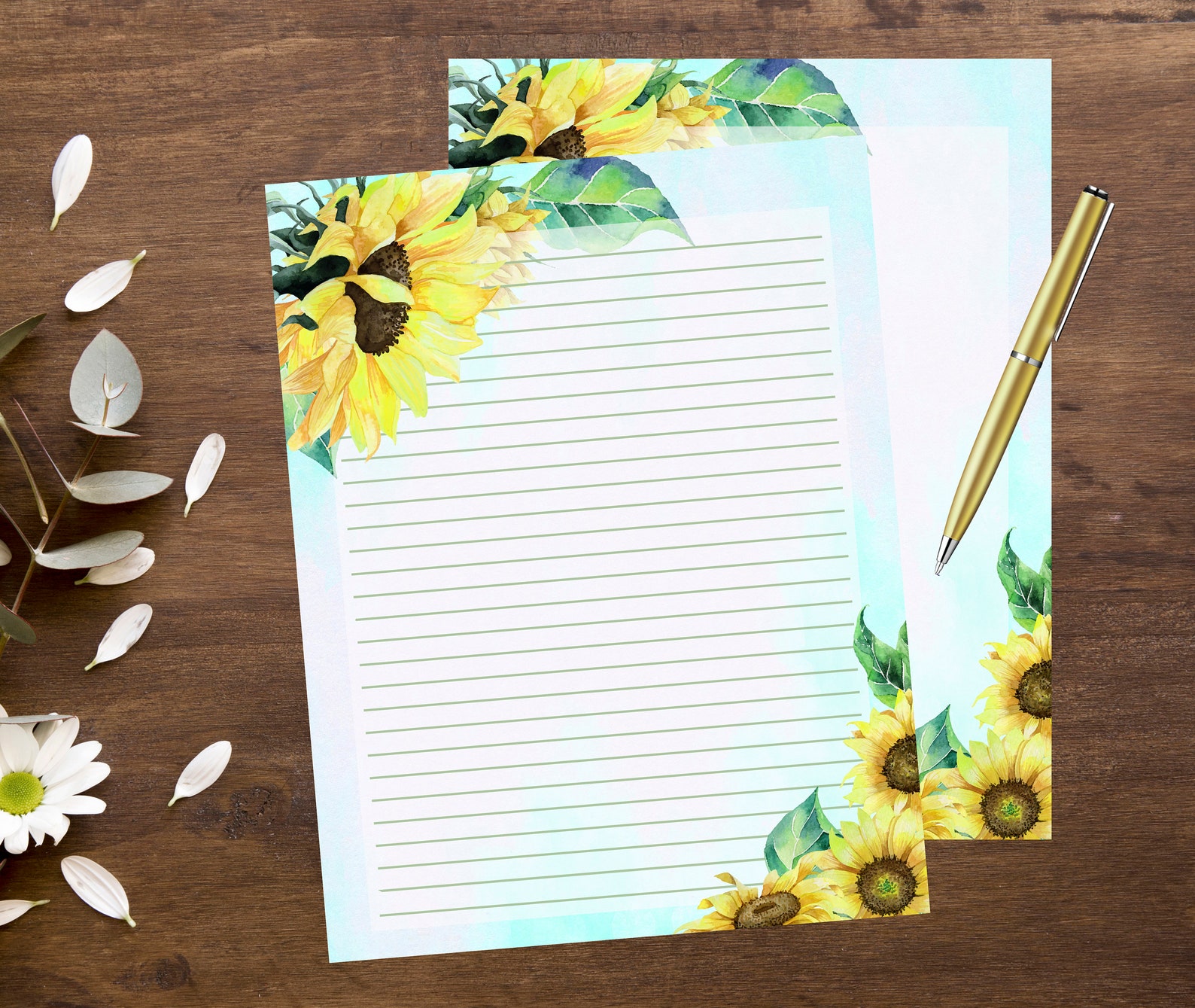 Sunflowers Lined Paper Printable Design Sunflowers Writing Paper ...