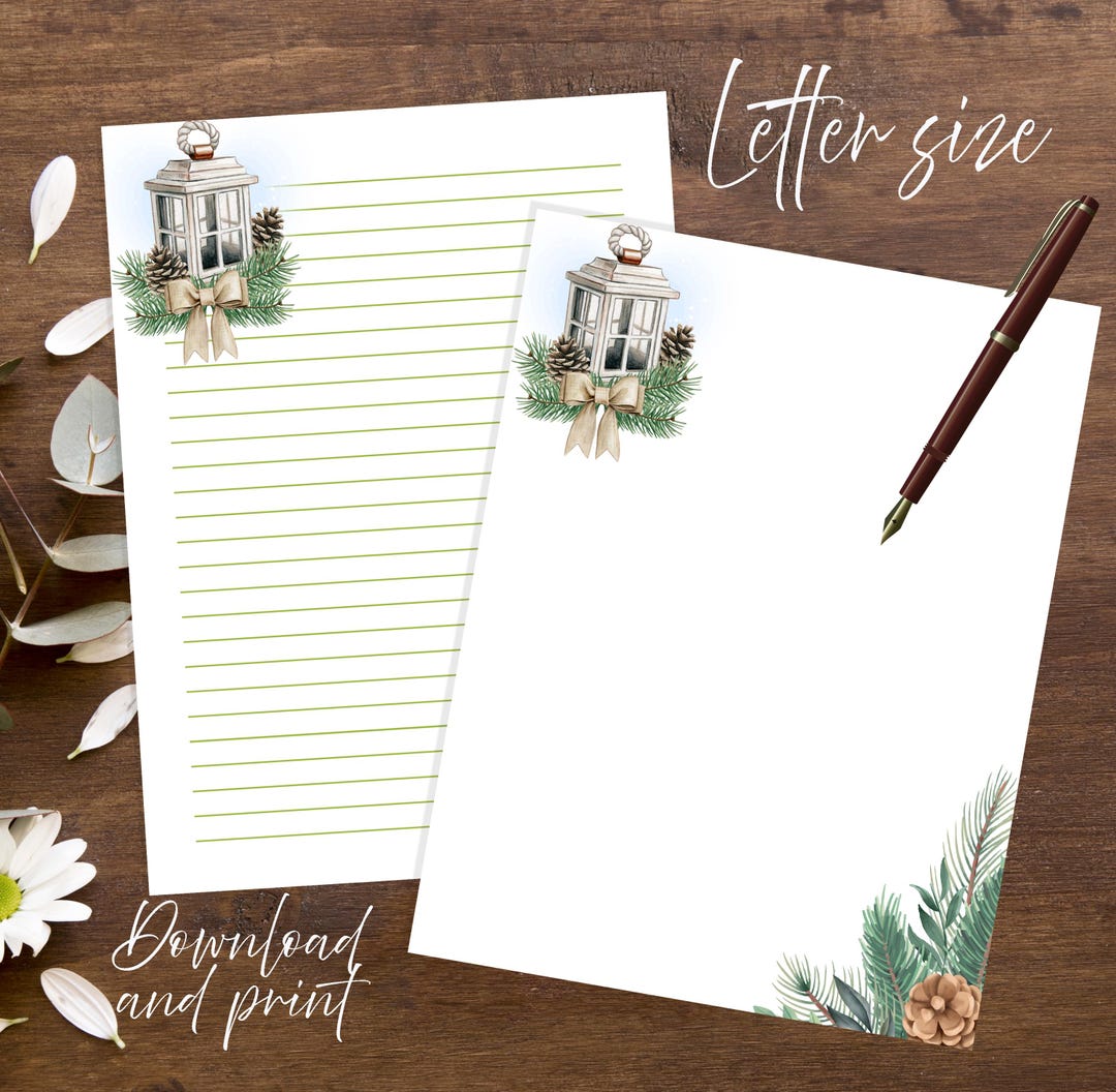 Christmas Lined Paper Printable Design Greenery and Cherry Writing ...