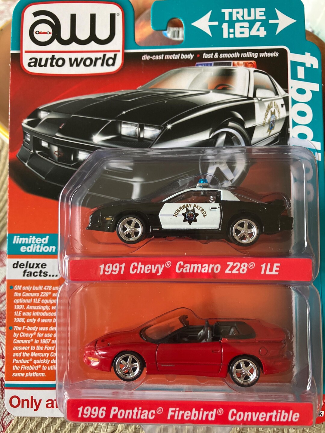 Auto World 1991 Chevy Camaro Z28 1LE and 1996 Pontiac Firebird ...
