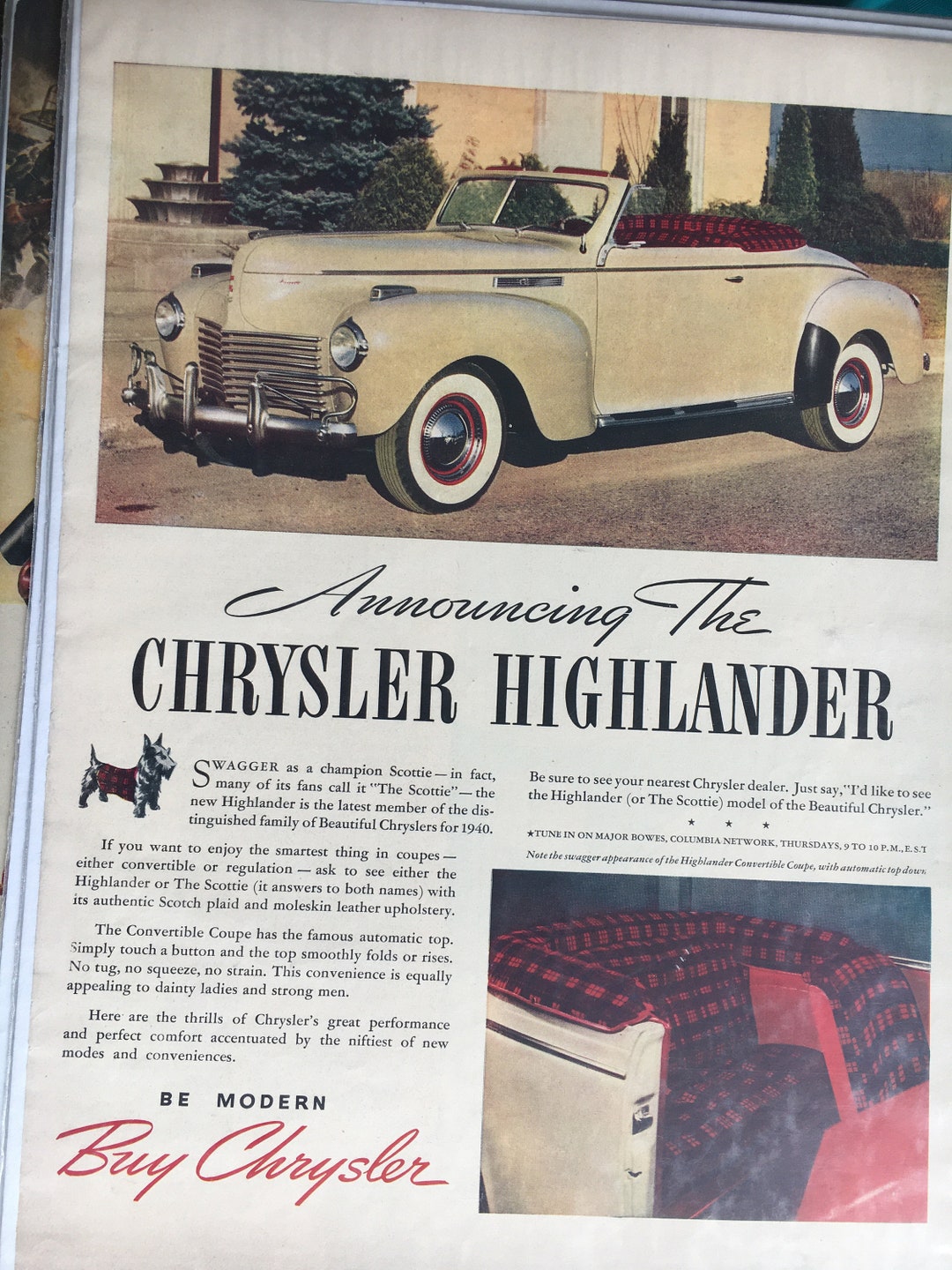 Chrysler Highlander Original Newspaper Advertising 11x14”-1940s - Etsy