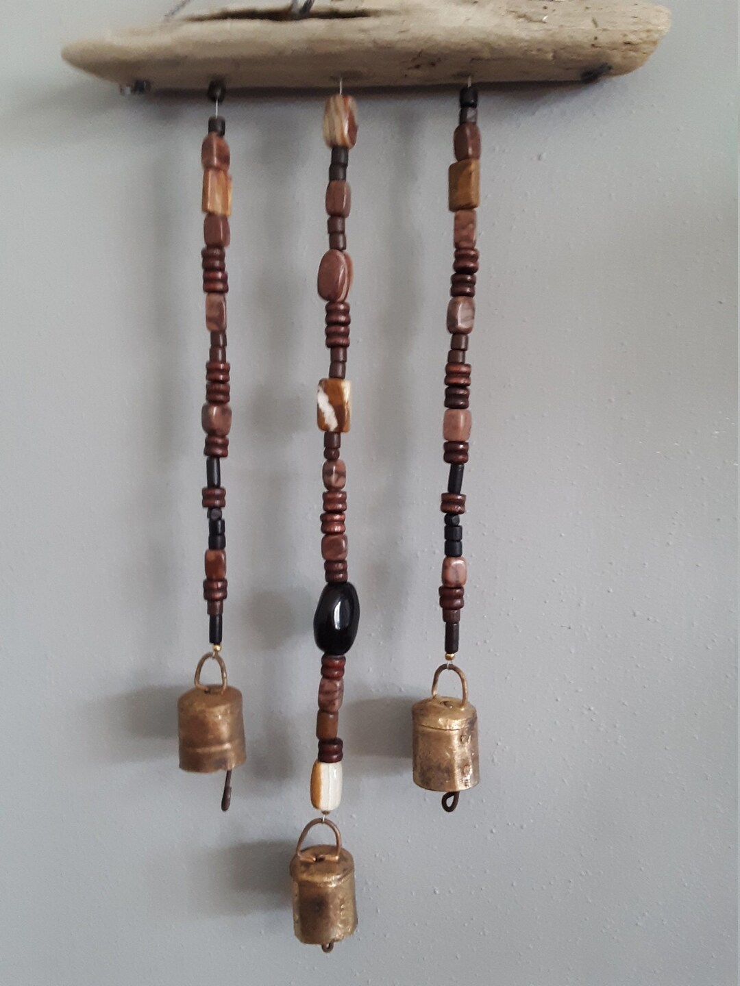 Wind Chime- Chocolate Beads, Wood, Stone and Petrified Wood Beads - Etsy