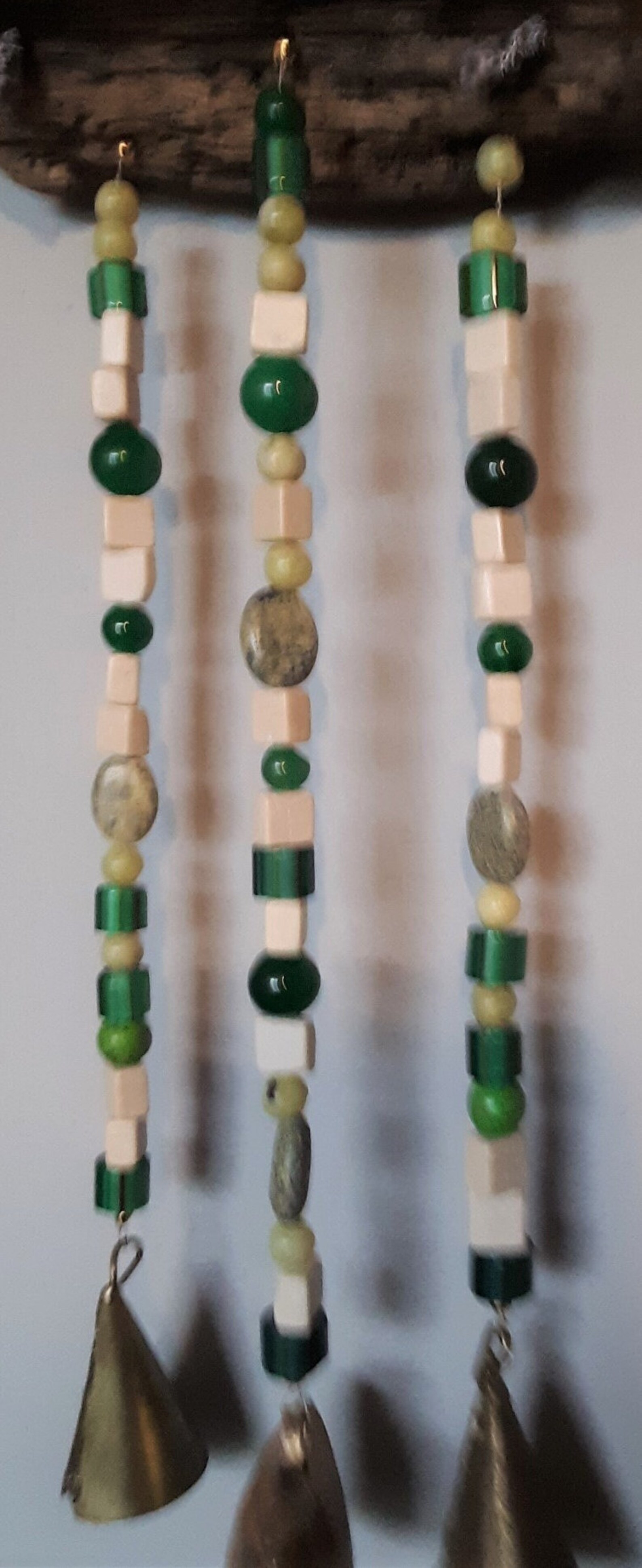 Wind Chime - Green Jade, Cane Glass and Stones- Natural Materials ...