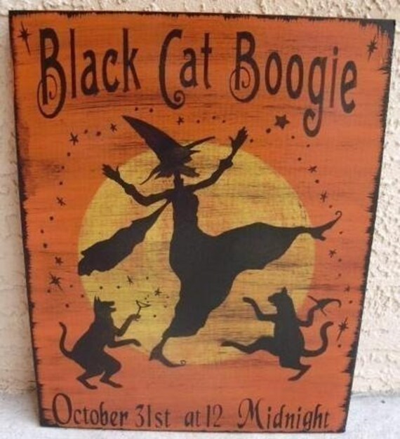 Primitive Witch Sign Black Cat Boogie Cats Witches Halloween - Etsy