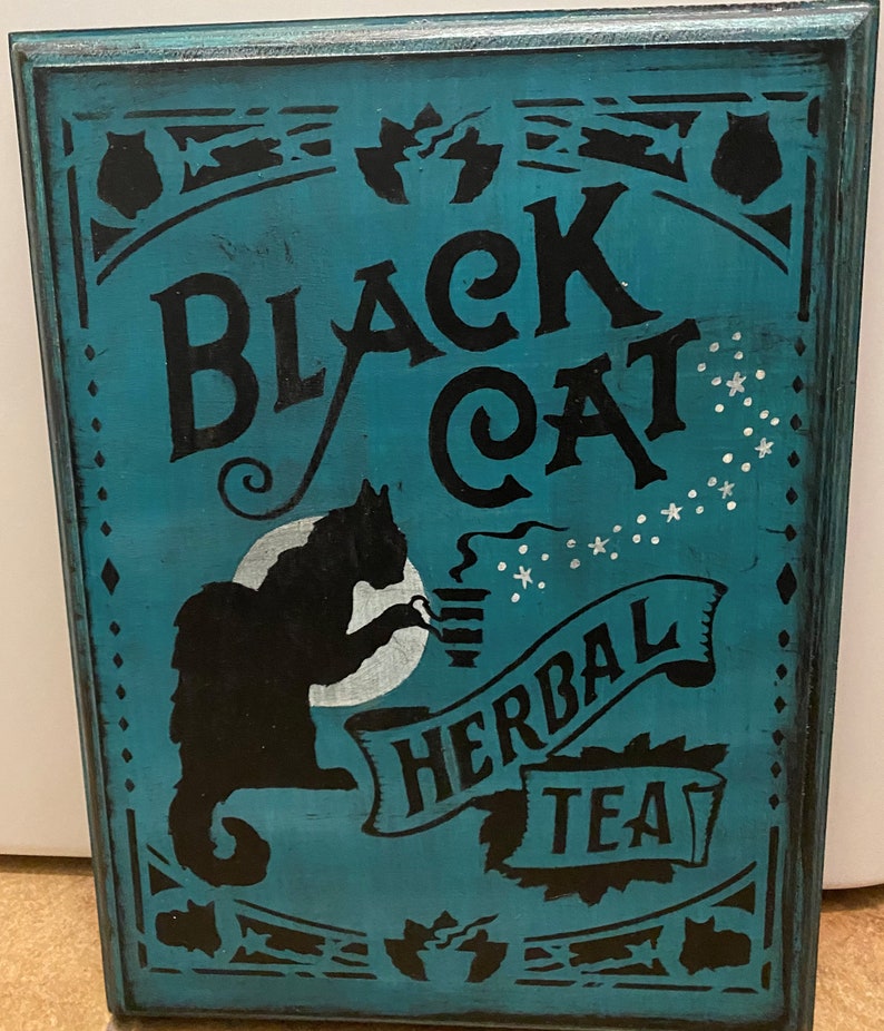 Witchcraft Primitive Witch Sign Black Cat Herbal Tea Witches Cafe ...