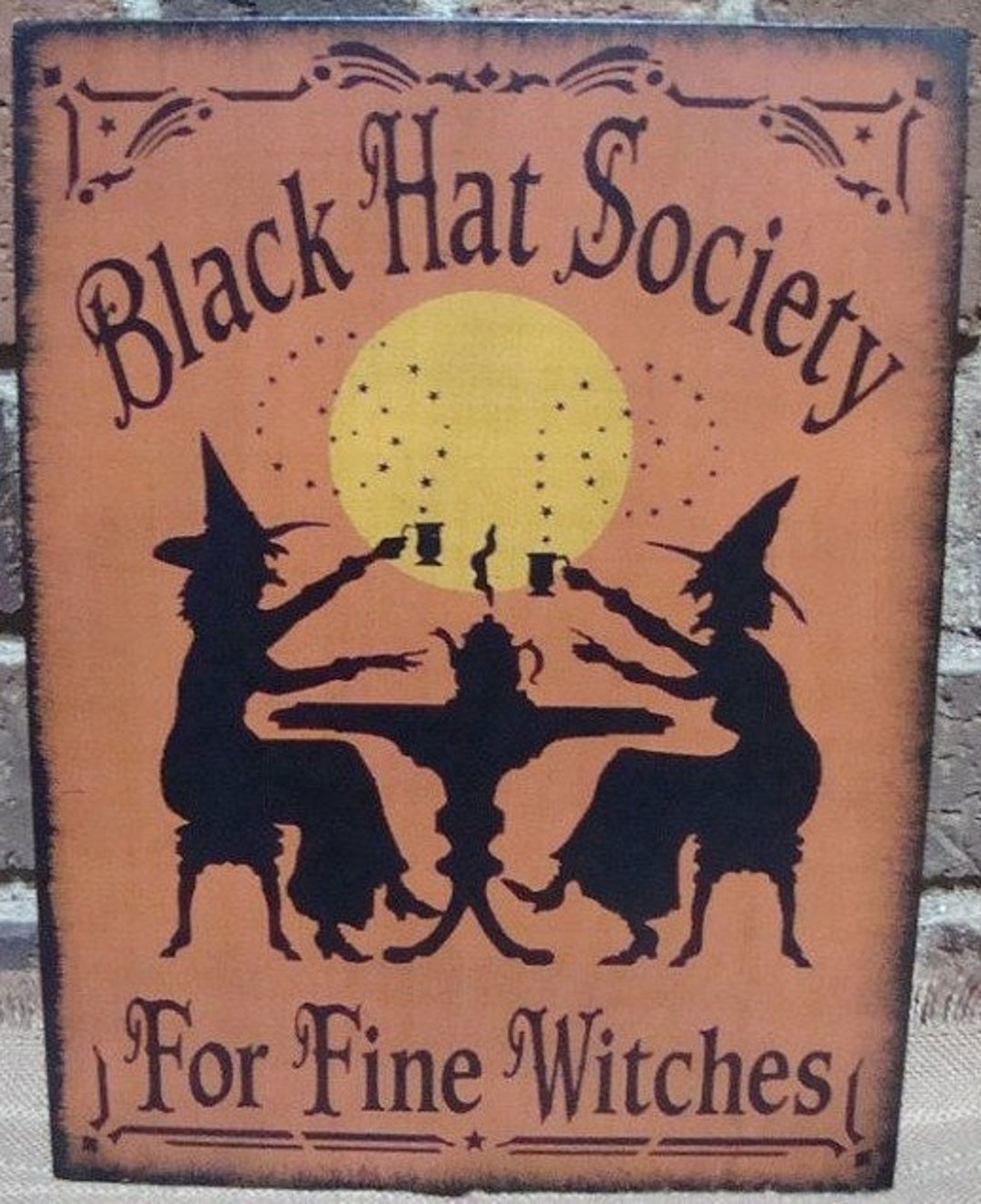 Primitive Witch Sign Black Hat Society Halloween Witches Cats ...