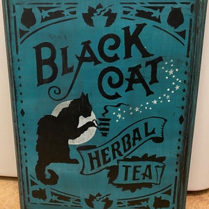 Witchcraft Primitive Witch Sign Black Cat Herbal Tea Witches Cafe ...