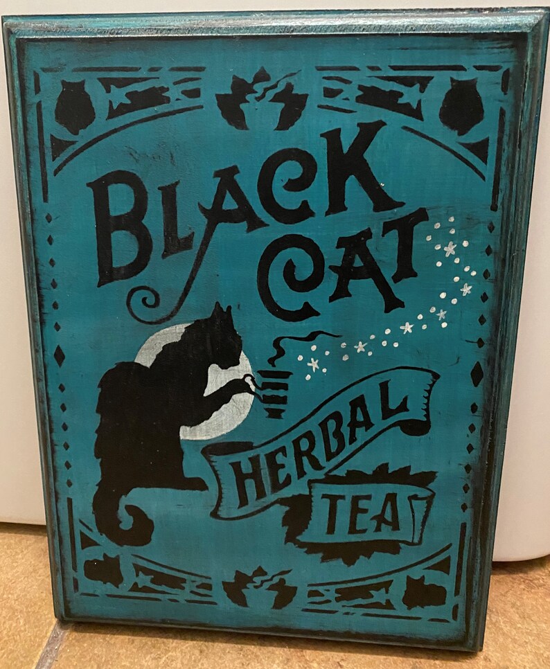 Witchcraft Primitive Witch Sign Black Cat Herbal Tea Witches Cafe ...