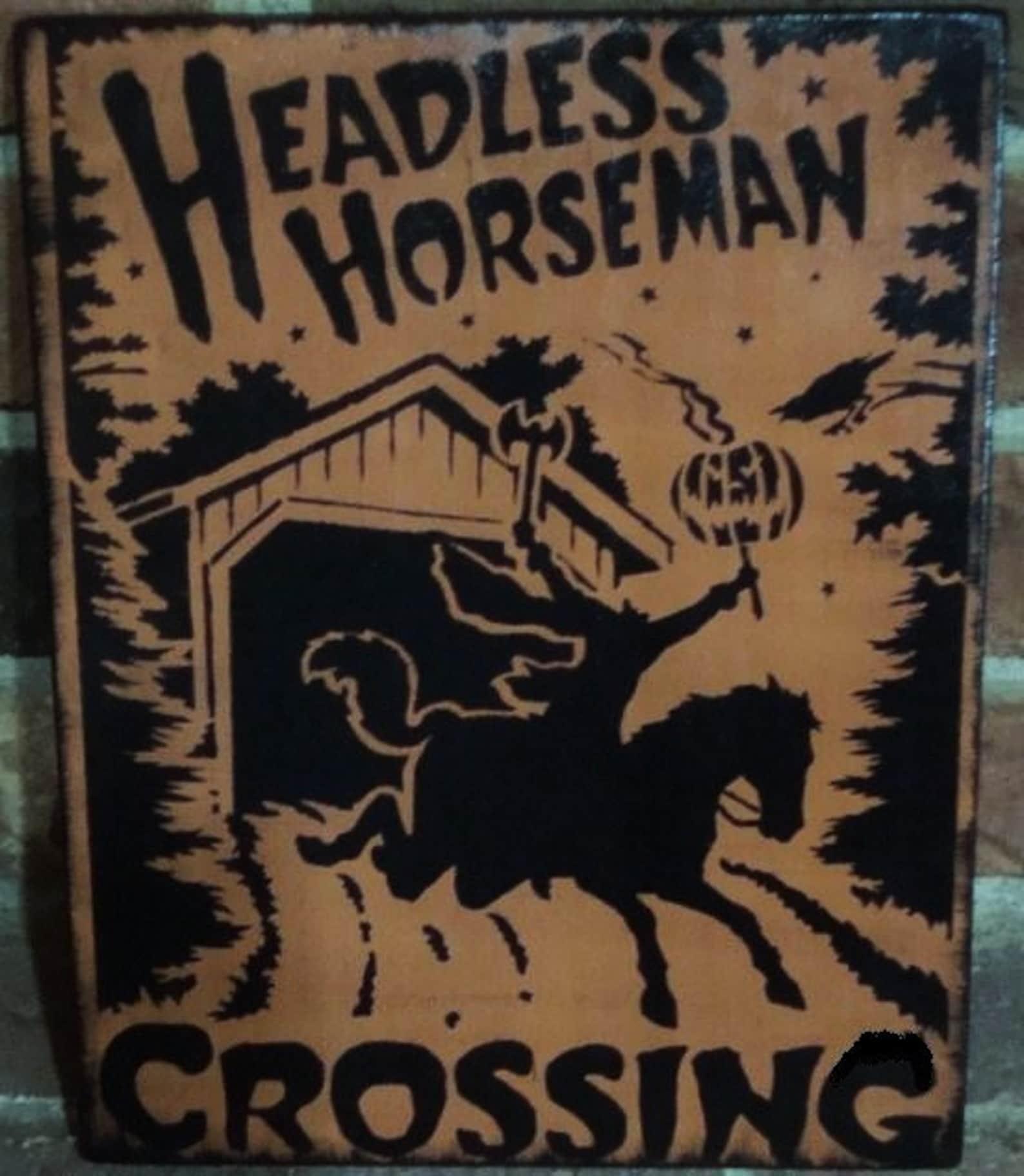 Primitive Sleepy Hollow Headless Horseman Crossing Sign Halloween ...