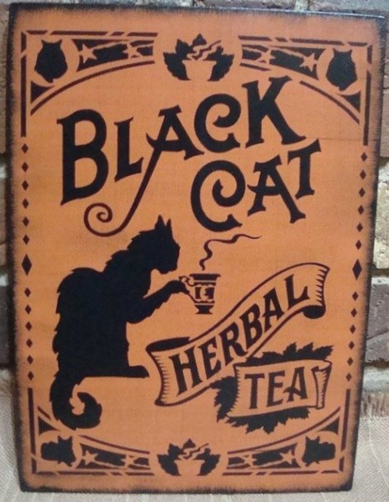 Witchcraft Primitive Witch Sign Black Cat Herbal Tea Cafe Coffee ...