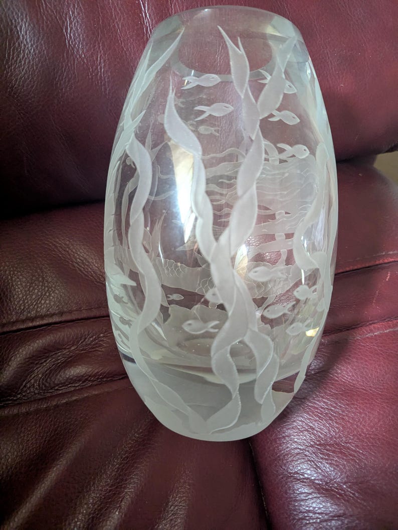 Frosted Crystal Vase With Etched Mermaid and Deep Sea Detail - Etsy
