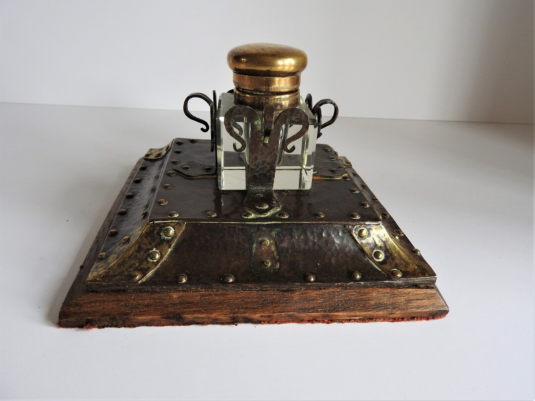 Original Arts and Crafts Inkwell on Stand Copper and Brass - Etsy