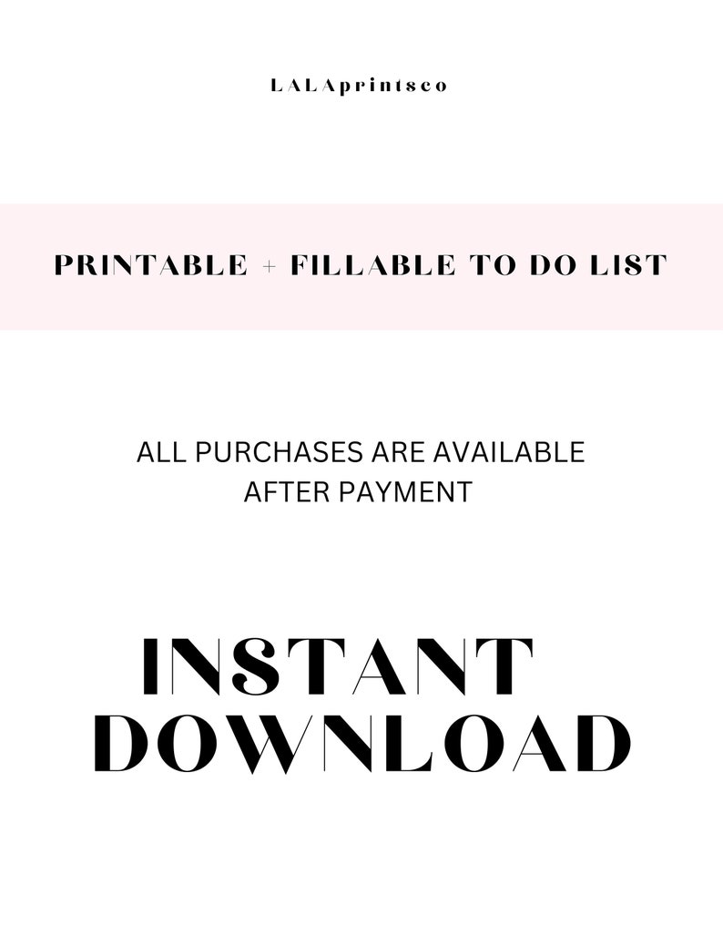 Printable to Do List — Fillable to Do List — Task Lists — Instant ...