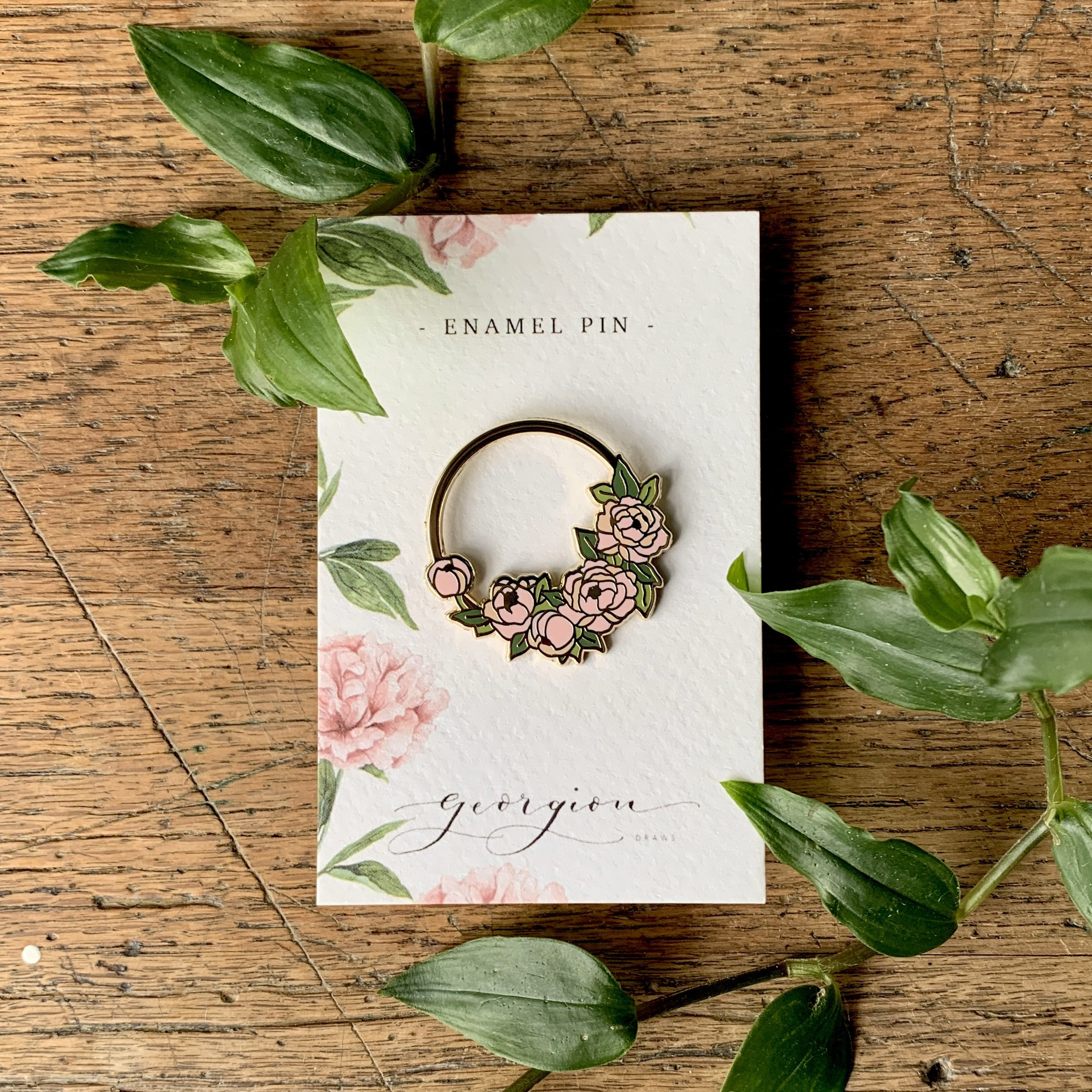 Peony Wreath Floral Enamel Pin Badge - Etsy