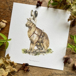 The Explorer Whimsical Animal Square Watercolour Art Print - Etsy