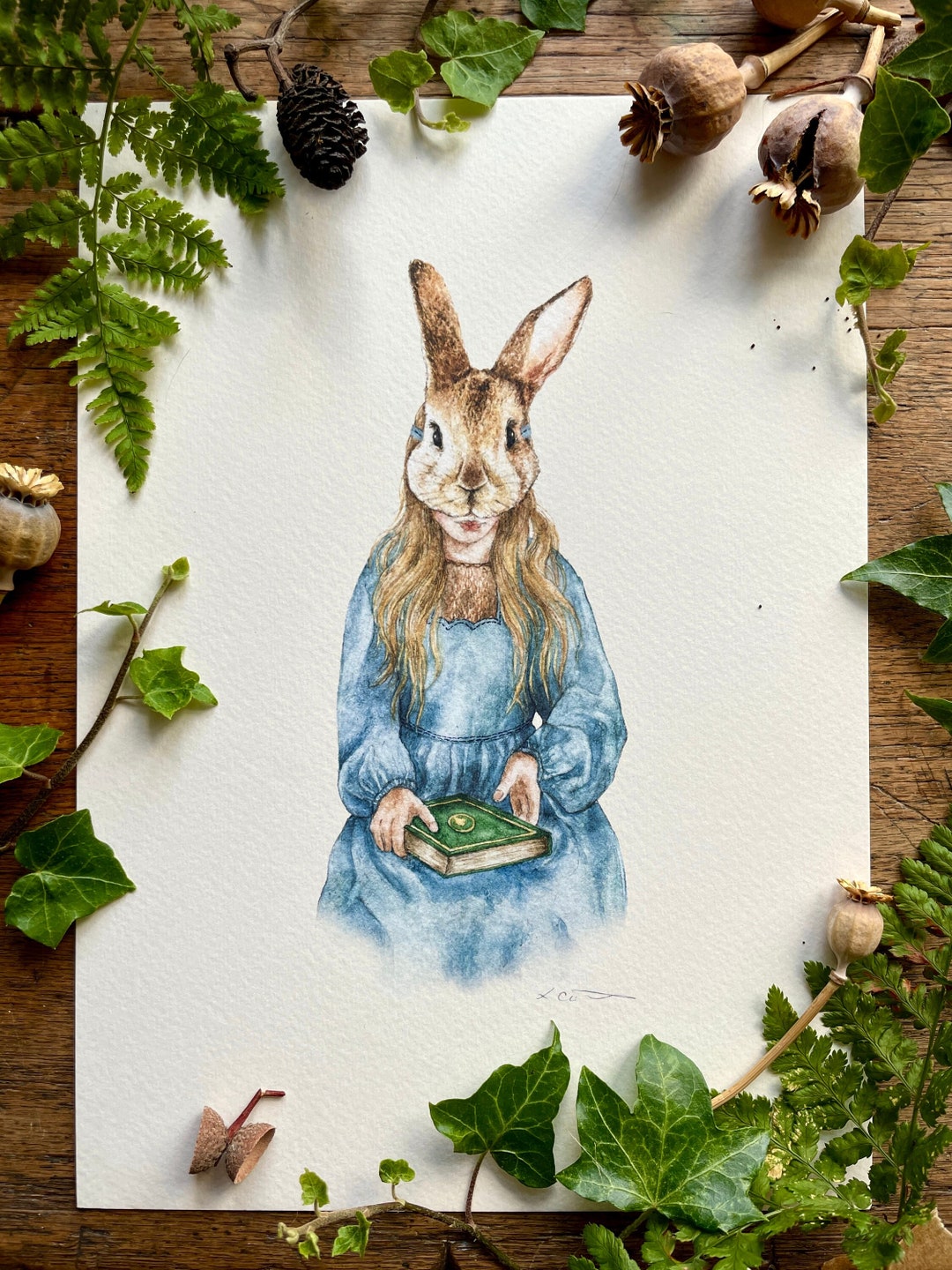 Girl in Rabbit Mask A4 Watercolour Art Print | Curious Woodland Art - Etsy