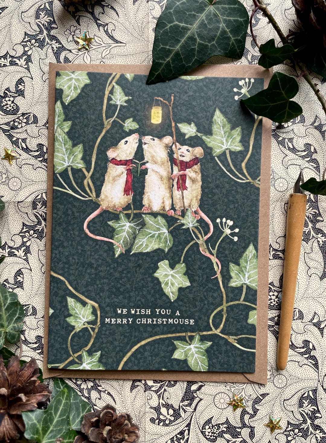 Festive Carols Mice Whimsical Watercolour Greetings Card - Etsy UK