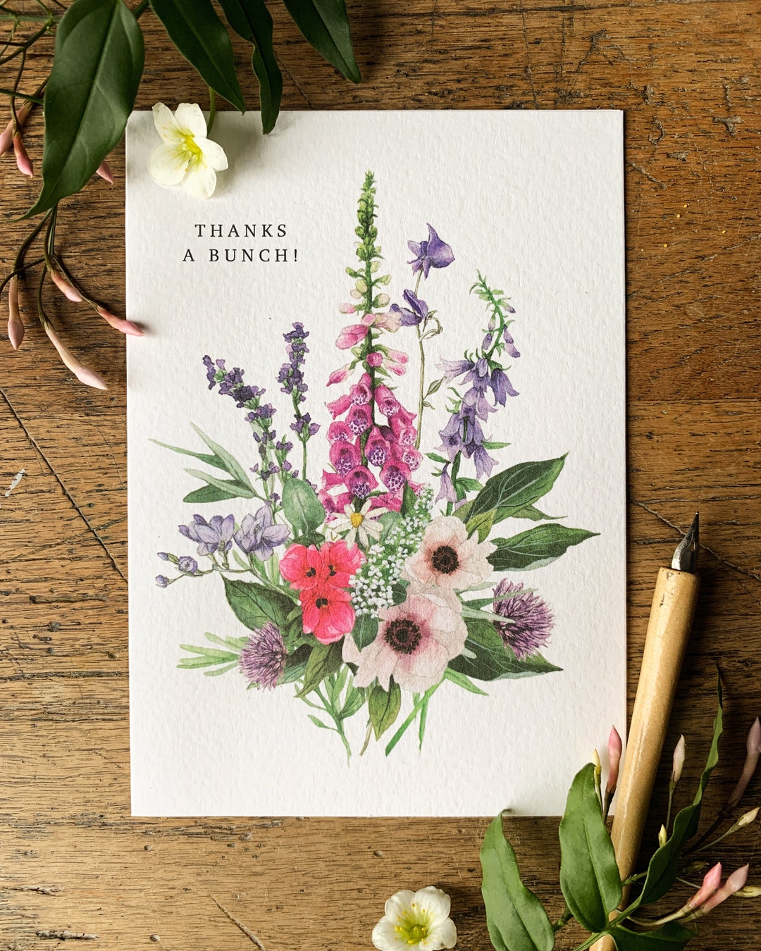 Thanks a Bunch Floral Watercolour Greetings Card - Etsy