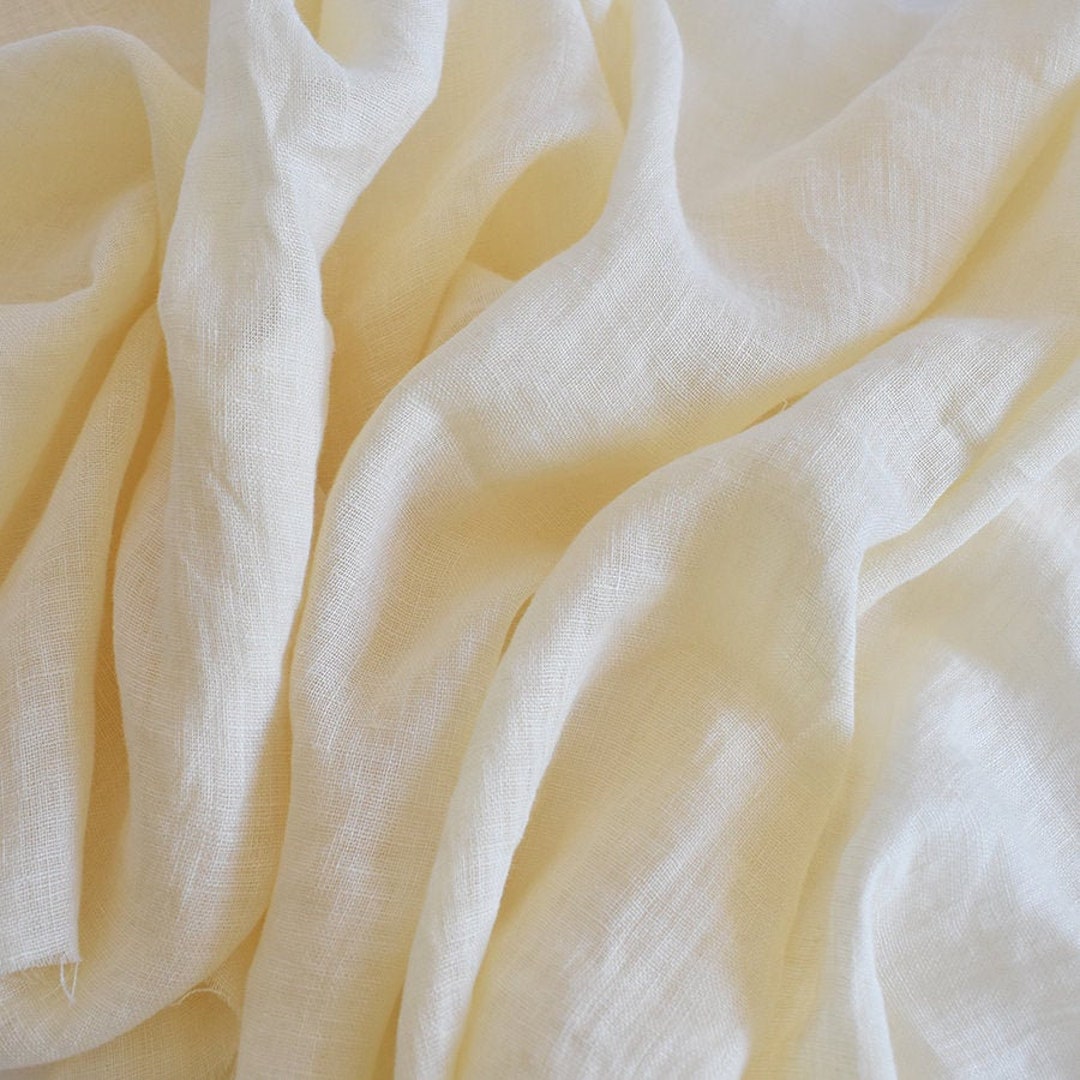 Softened Thin Linen Fabric, 95 GSM, Washed Pure Linen, Vanilla Yellow ...