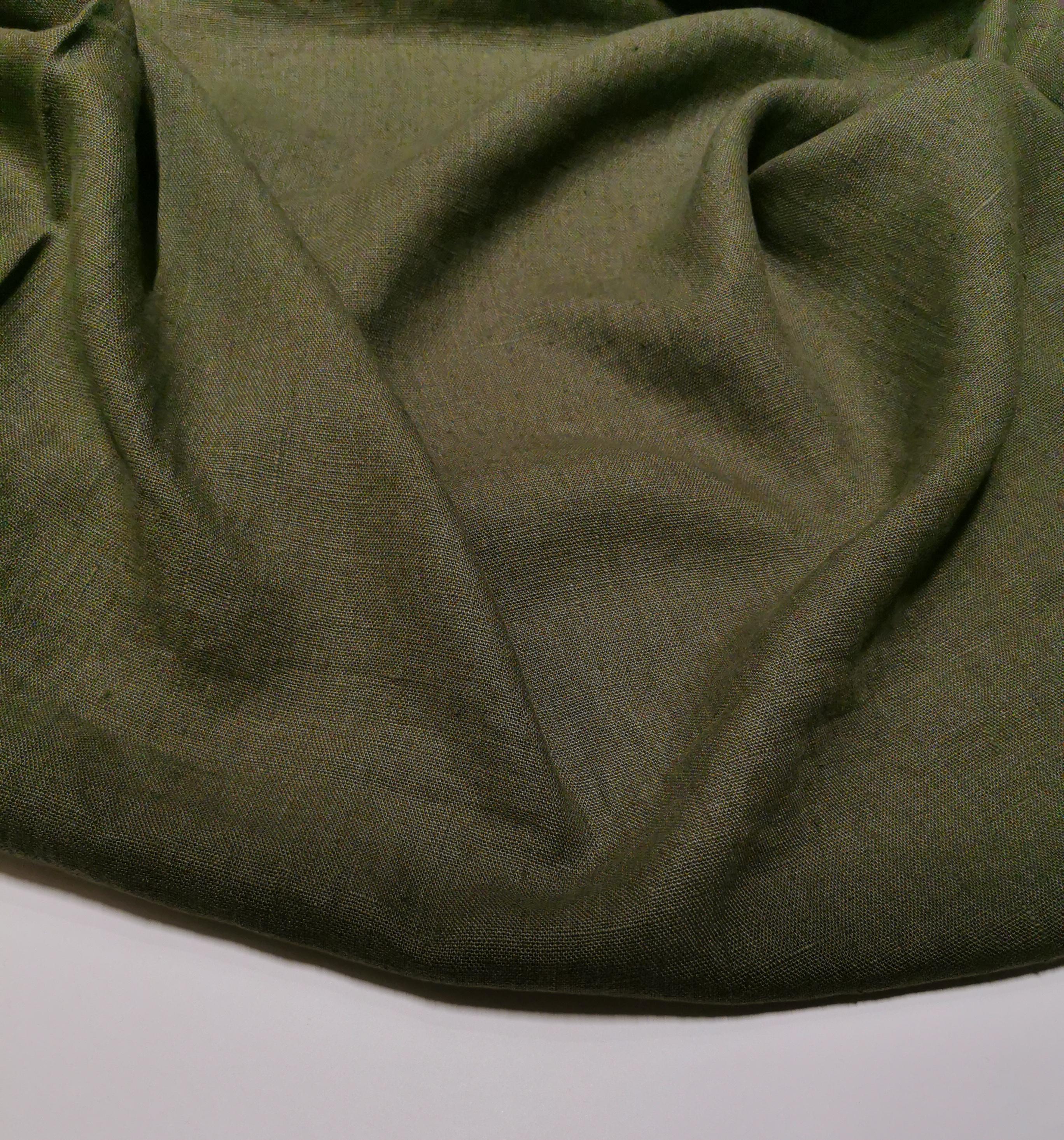 Softened Pure Linen Fabric, Dark Moss Green Linen, QUITE HEAVY Washed ...