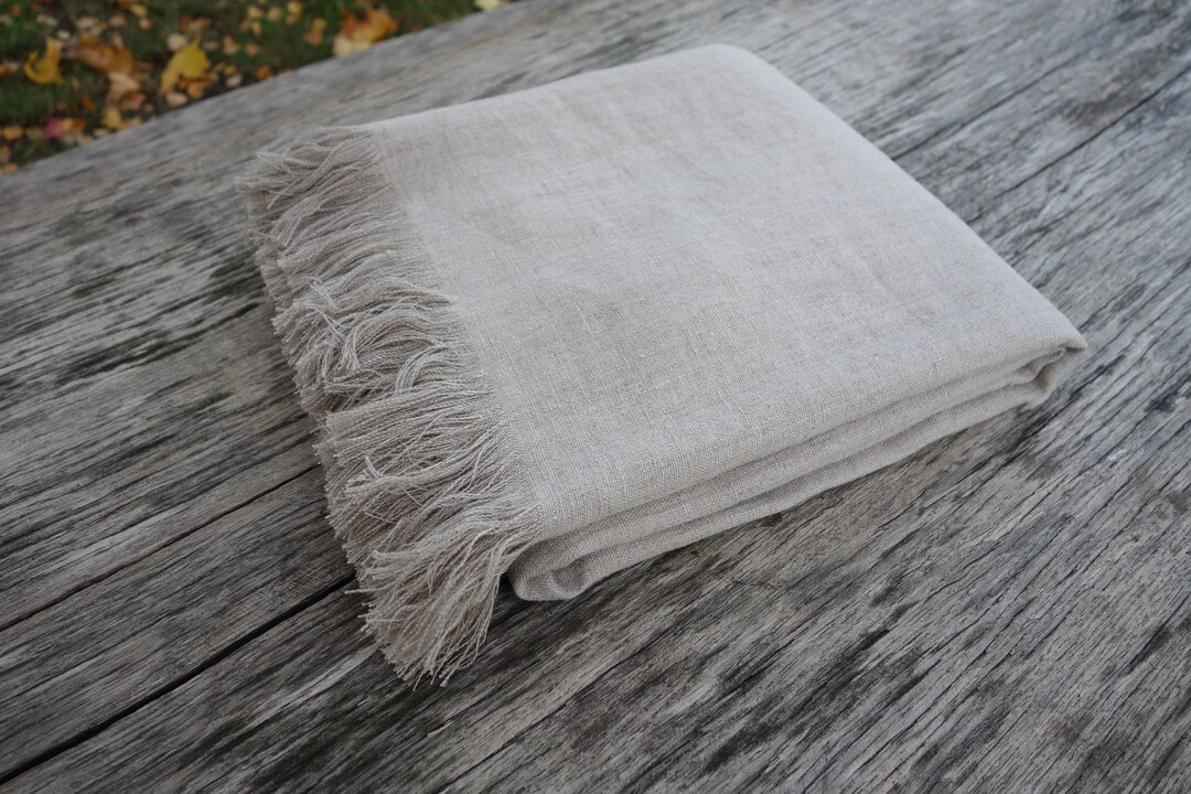 Linen Blanket, Fringed Linen Blanket, Linen Throw, Natural Flax Blanket ...