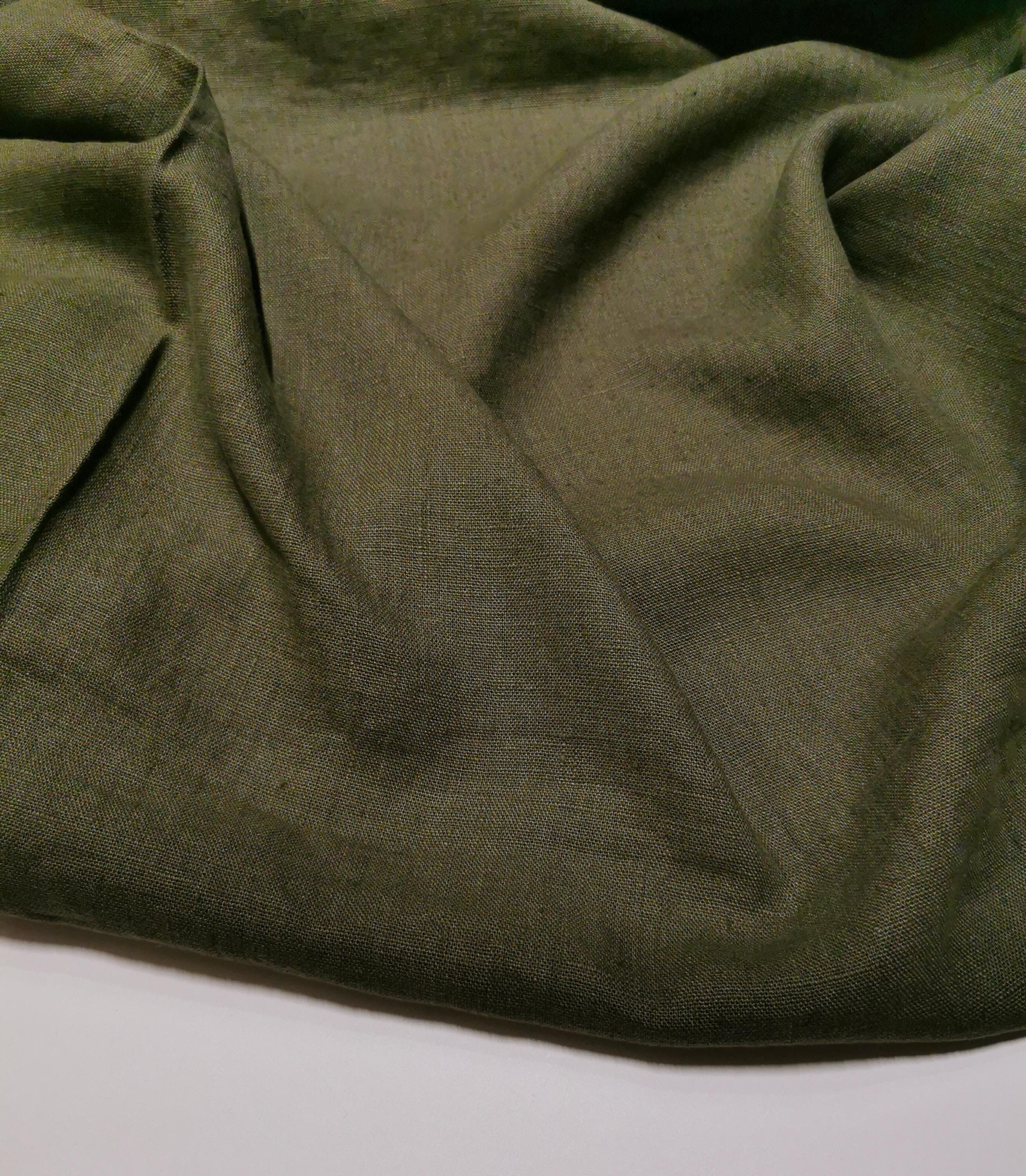 Softened Pure Linen Fabric, Dark Moss Green Linen, QUITE HEAVY Washed ...